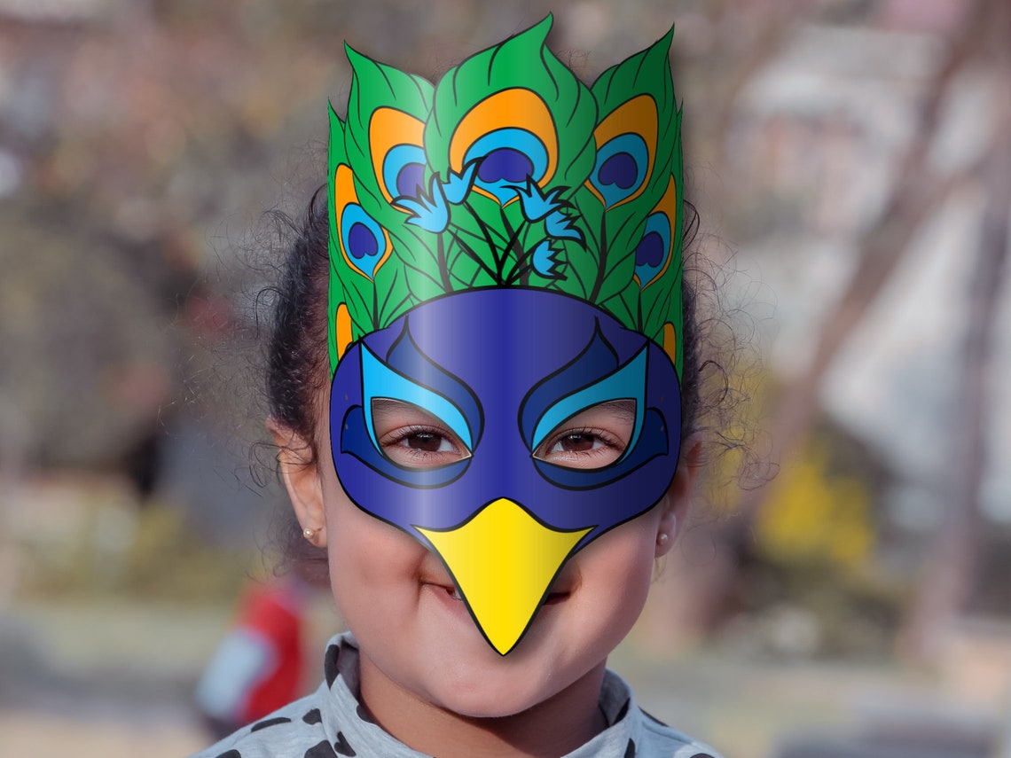 Peacock Masks Printable Color Coloring Paper DIY for Kids - Etsy