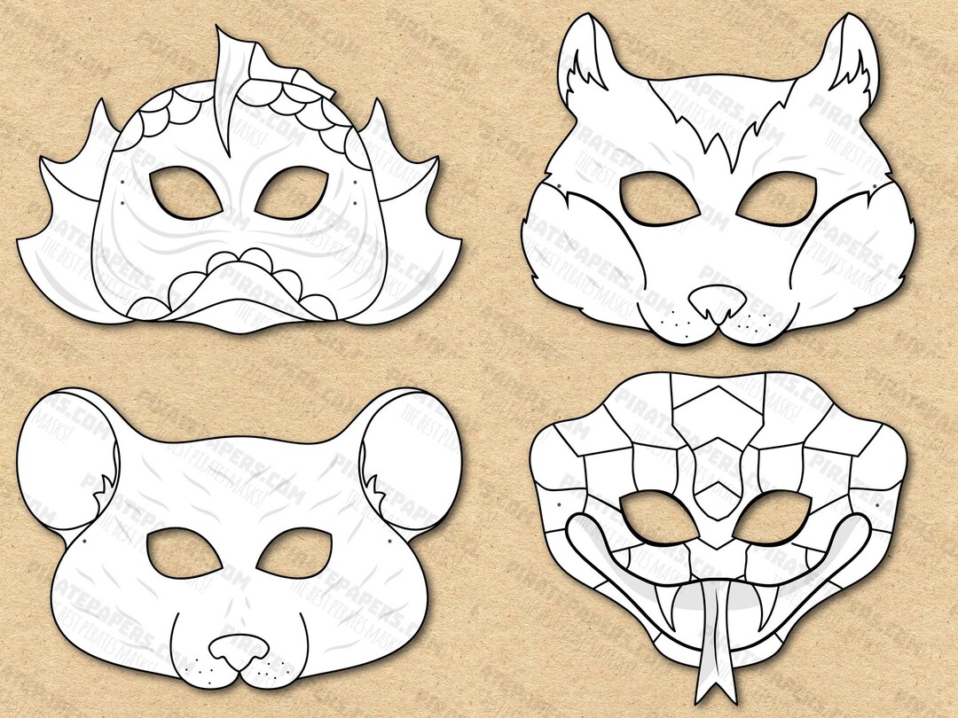 Pet Animals 2 Masks Printable Coloring, Hamster, Mouse, Snake, Fish ...