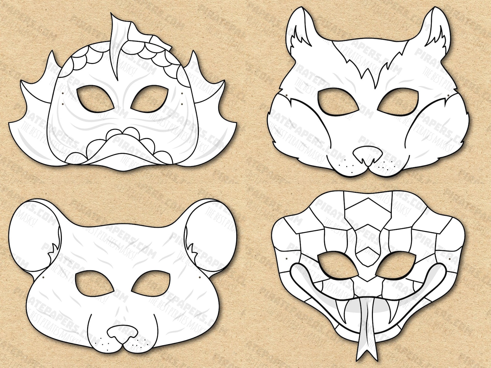 Pet Animals 2 Masks Printable Coloring, Hamster, Mouse, Snake, Fish ...