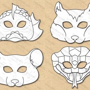 Pet Animals 2 Masks Printable Coloring, Hamster, Mouse, Snake, Fish ...