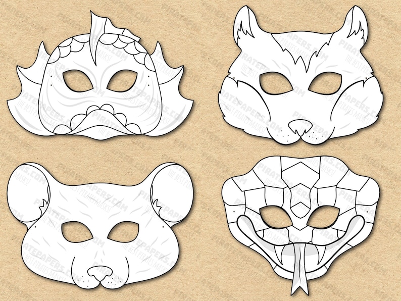 Pet Animals 2 Masks Printable Coloring, Hamster, Mouse, Snake, Fish ...