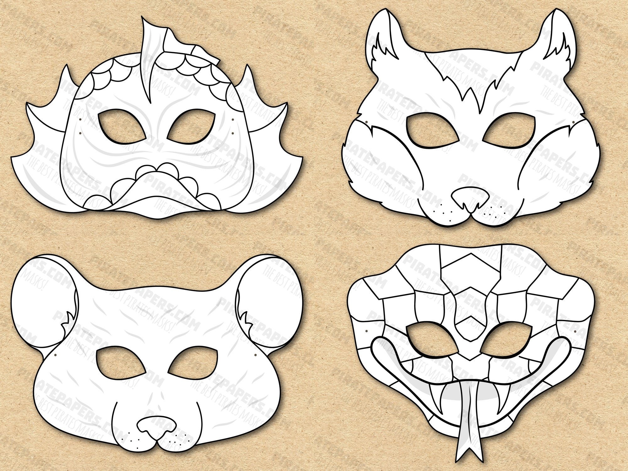 Pet Animals 2 Masks Printable Coloring, Hamster, Mouse, Snake, Fish ...