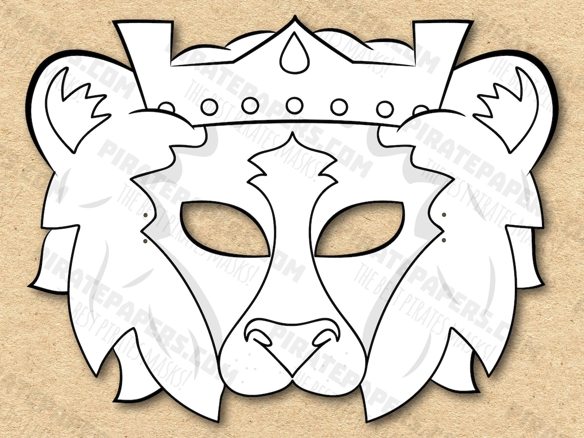 Lion King Mask Printable Coloring, Paper DIY for Kids and Adults. PDF ...