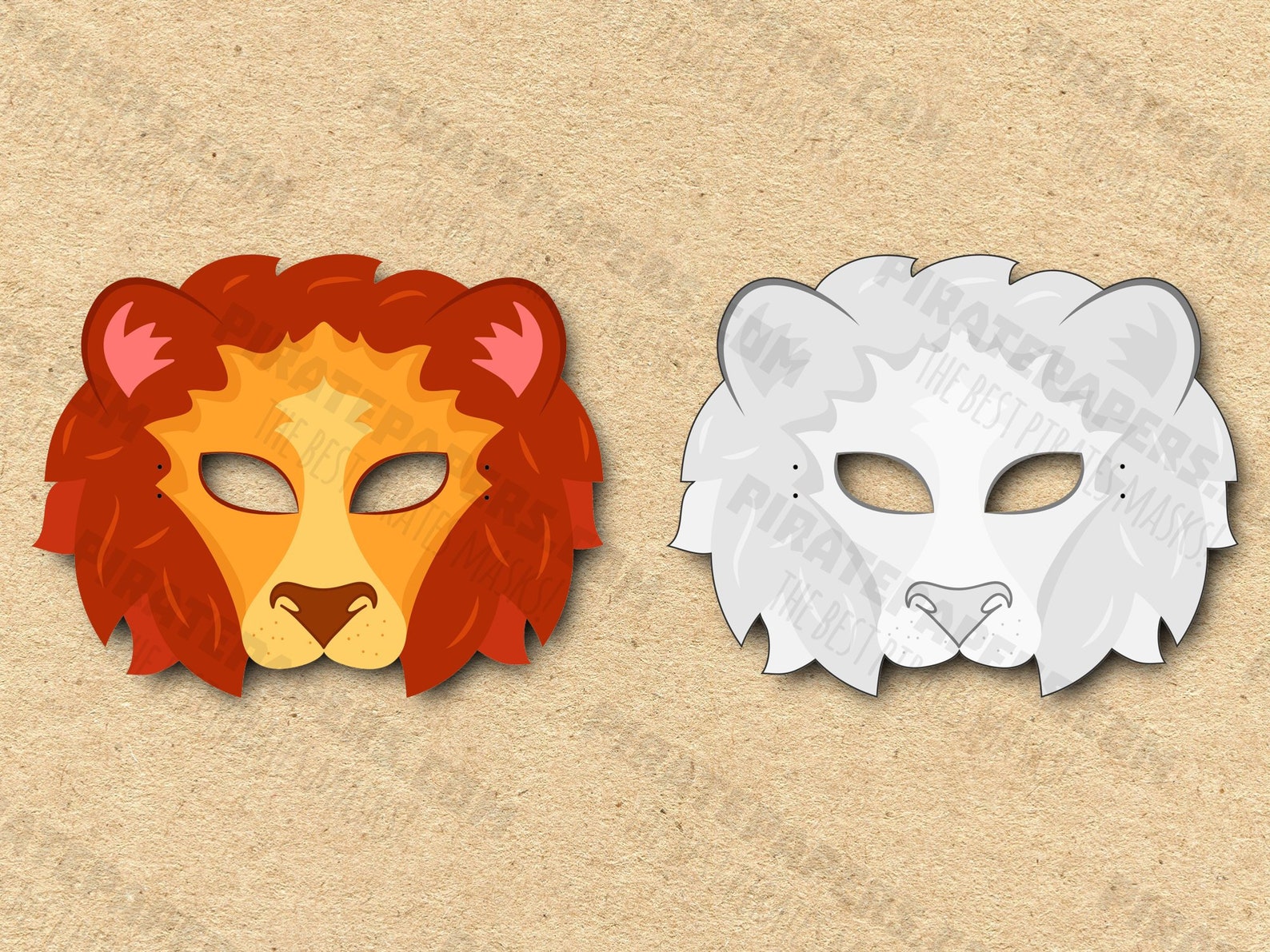Lion Masks Printable Color + Coloring, Paper DIY for Kids and Adults ...