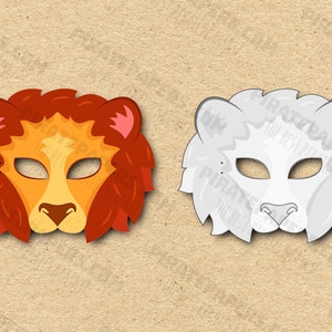 Lion Masks Printable Color + Coloring, Paper DIY for Kids and Adults ...