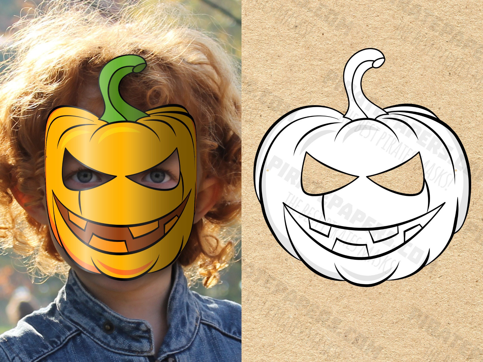 Pumpkin Masks Printable Color Coloring Paper DIY for Kids - Etsy