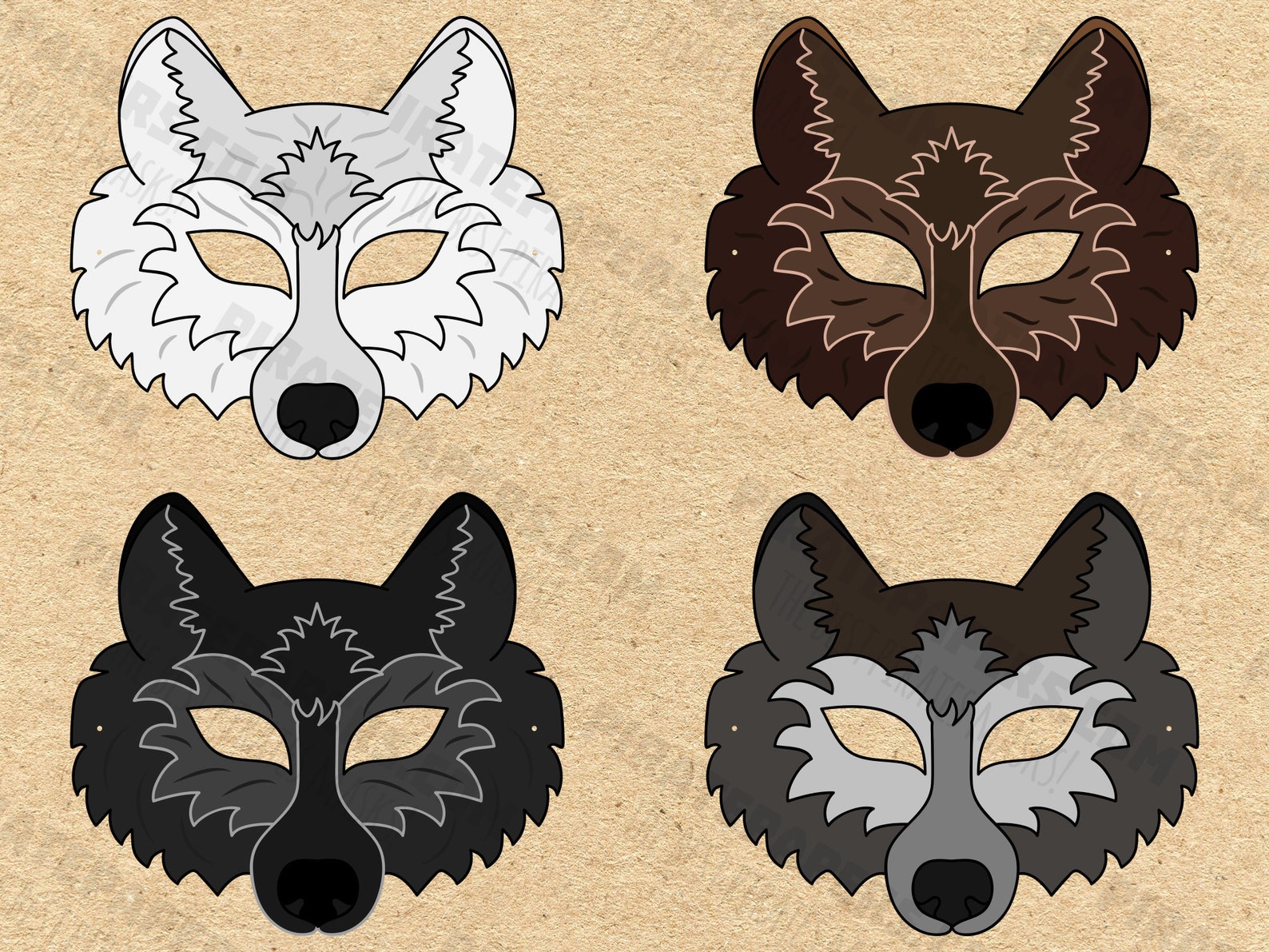 Wolf Masks Printable, Wolf, Black Wolf, Brown Wolf, White Wolf, Paper ...