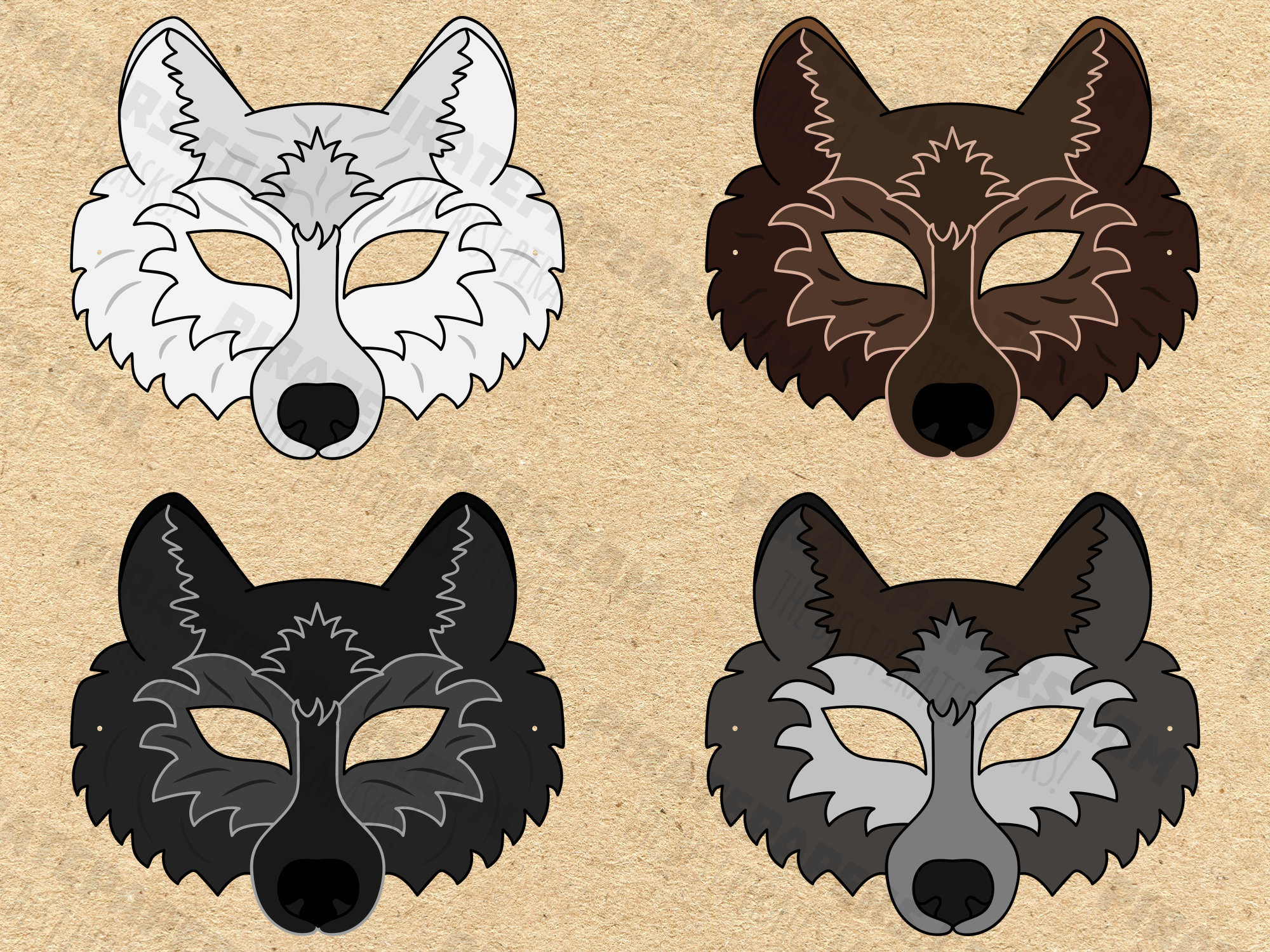 Wolf Masks Printable, Wolf, Black Wolf, Brown Wolf, White Wolf, Paper ...