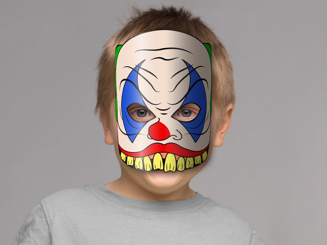 Scary Clown Mask Printable, Paper DIY for Kids and Adults. PDF Template ...