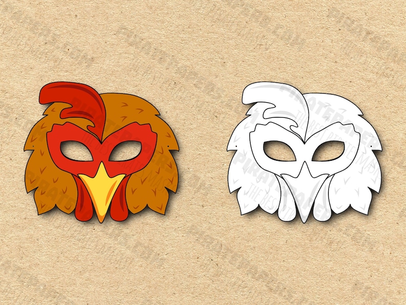 Rooster Masks Printable Color Coloring, Сoock, Сhicken, Paper DIY for ...