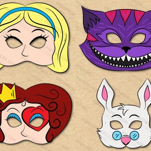 Alice in Wonderland Masks Printable, Alice, White Rabbit, Cheshire Cat ...