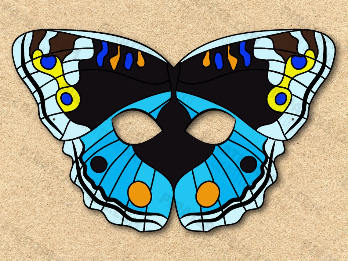 Butterfly Mask Printable Blue Pansy, Paper DIY for Kids and Adults. PDF ...