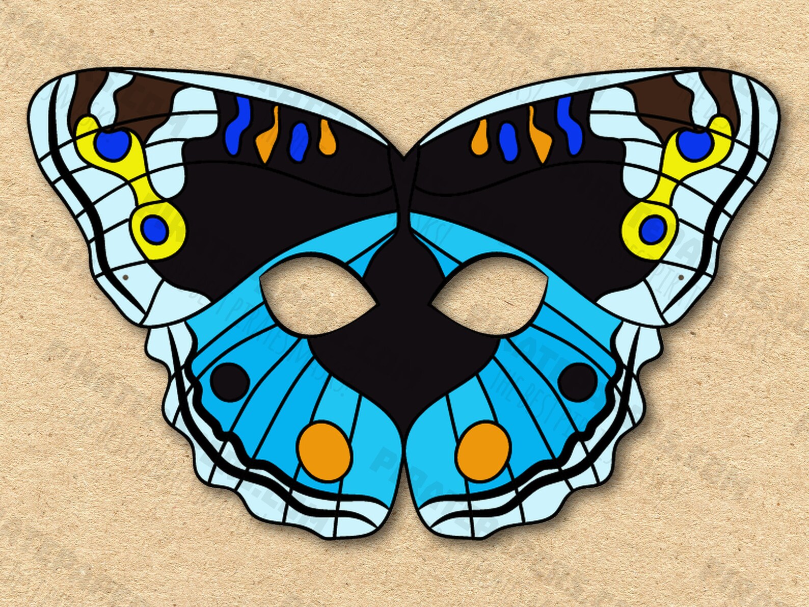 Butterfly Mask Printable Blue Pansy, Paper DIY for Kids and Adults. PDF ...