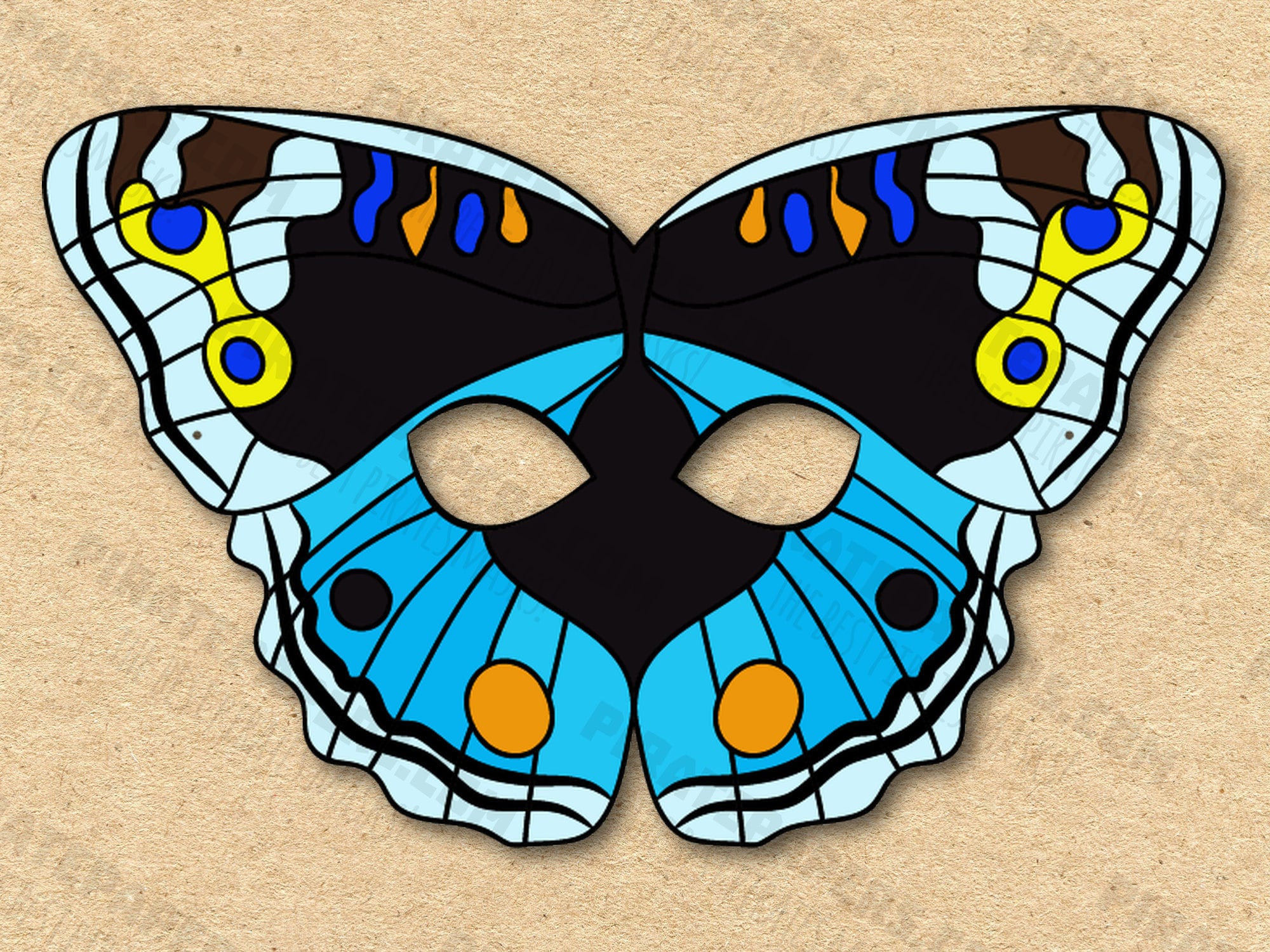Butterfly Mask Printable Blue Pansy, Paper DIY for Kids and Adults. PDF ...