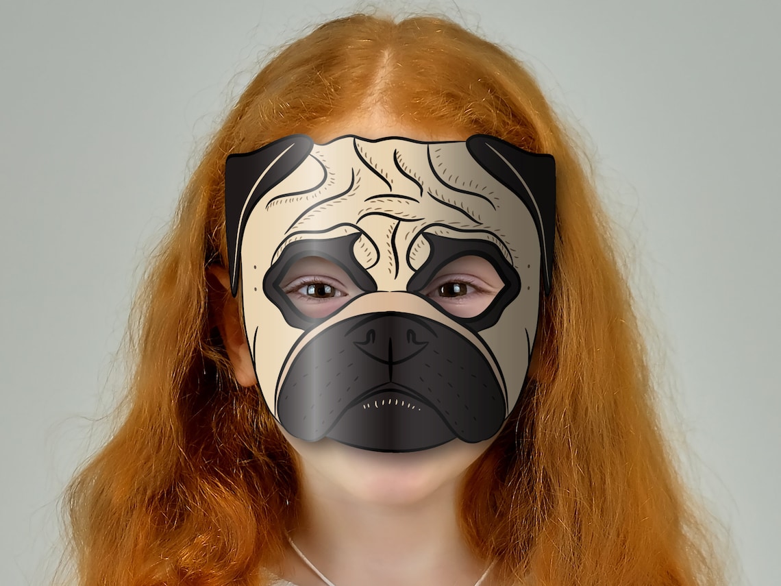 Pug Mask Printable, Paper DIY for Kids and Adults. PDF Template ...