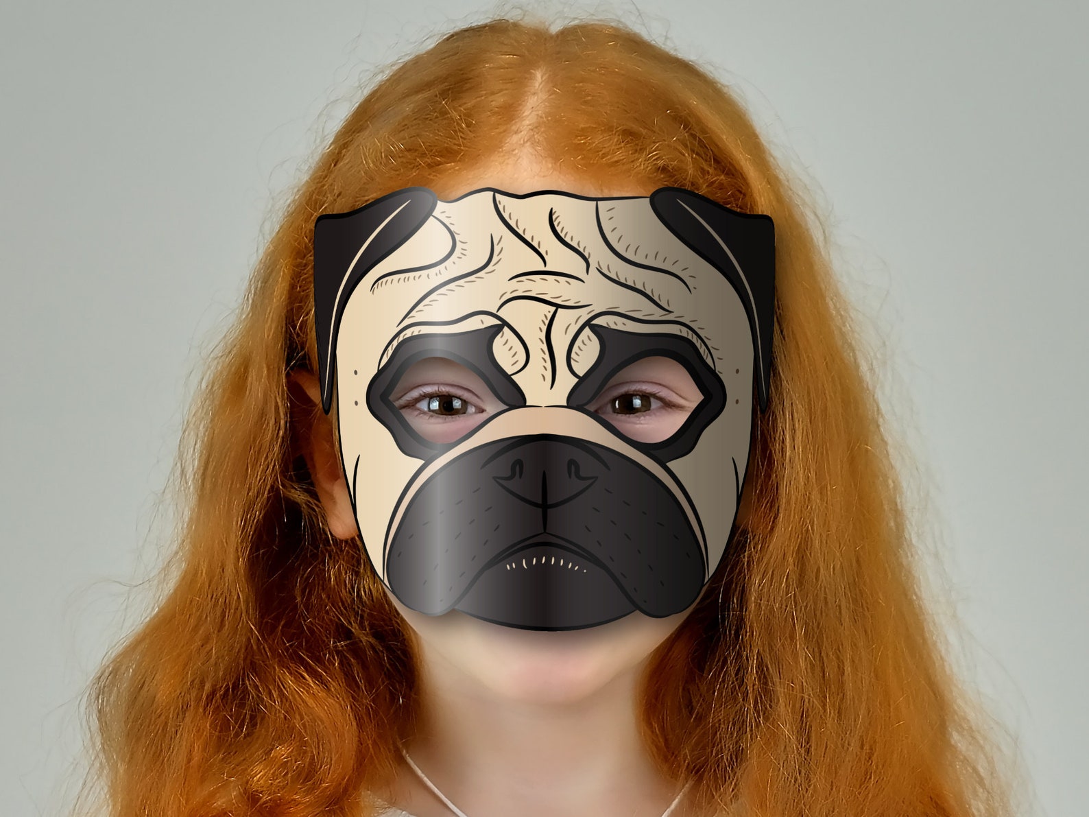 Pug Mask Printable, Paper DIY for Kids and Adults. PDF Template ...