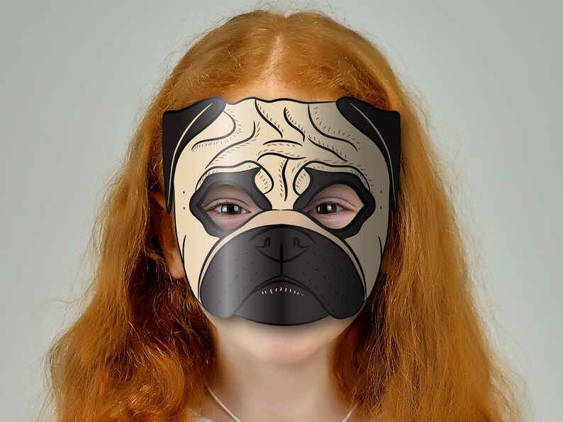 Pug Mask Printable, Paper DIY for Kids and Adults. PDF Template ...