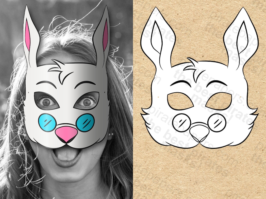 White Rabbit Masks Printable Color Coloring alice in - Etsy