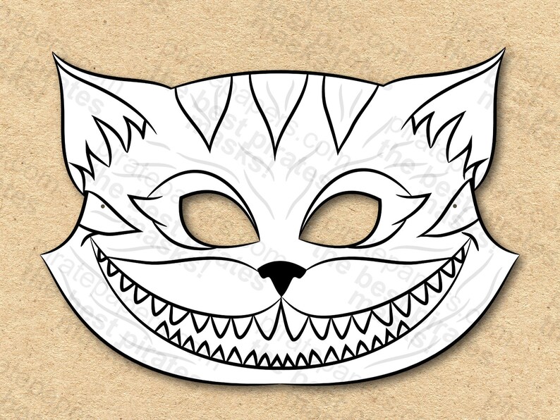 Cheshire Cat Masks Printable Color Coloring alice in - Etsy