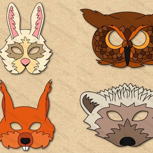 Woodland Forest Animals 2 Masks Printable, Bunny, Owl, Squirrel ...