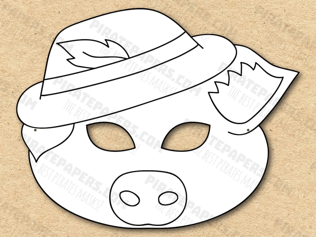 Pig #1 Mask Printable Coloring (the Three Little Pigs), Paper DIY for ...