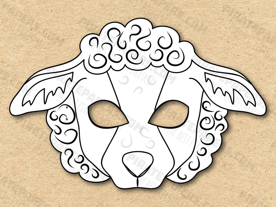Sheep Mask Printable Coloring, Paper DIY for Kids and Adults. PDF ...