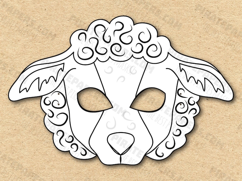 Sheep Mask Printable Coloring, Paper DIY for Kids and Adults. PDF ...