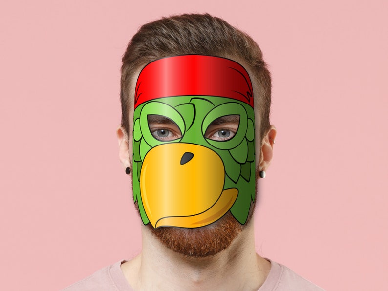 Pirate's Parrot Mask Printable, Paper DIY for Kids and Adults. PDF ...