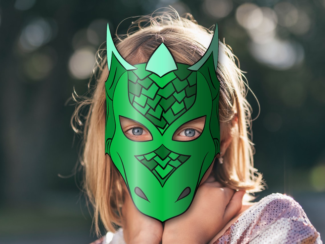 Green Dragon Mask Printable, Paper DIY for Kids and Adults. PDF ...