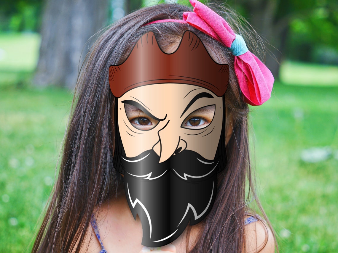 Pirate Blackbeard Mask Printable, Paper DIY for Kids and Adults. PDF ...