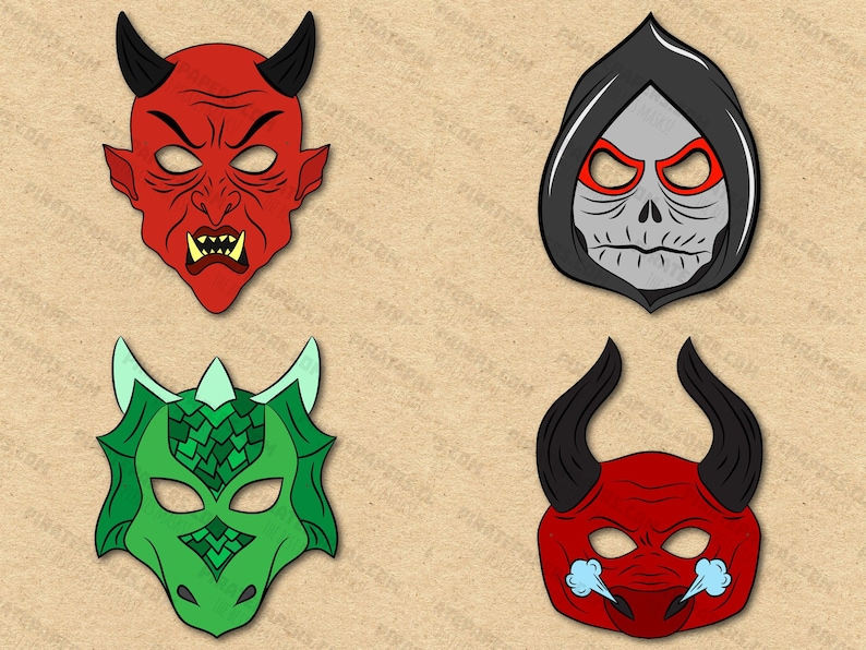 Mythical Creatures Masks Printable, Grim Reaper, Demon, Minotaur ...