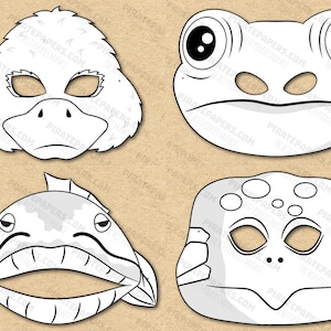 Pond Animals Masks Printable Coloring, Catfish, Frog, Turtle, Duck ...