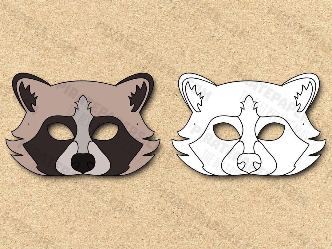 Raccoon Masks Printable Color + Coloring, Paper DIY for Kids and Adults ...