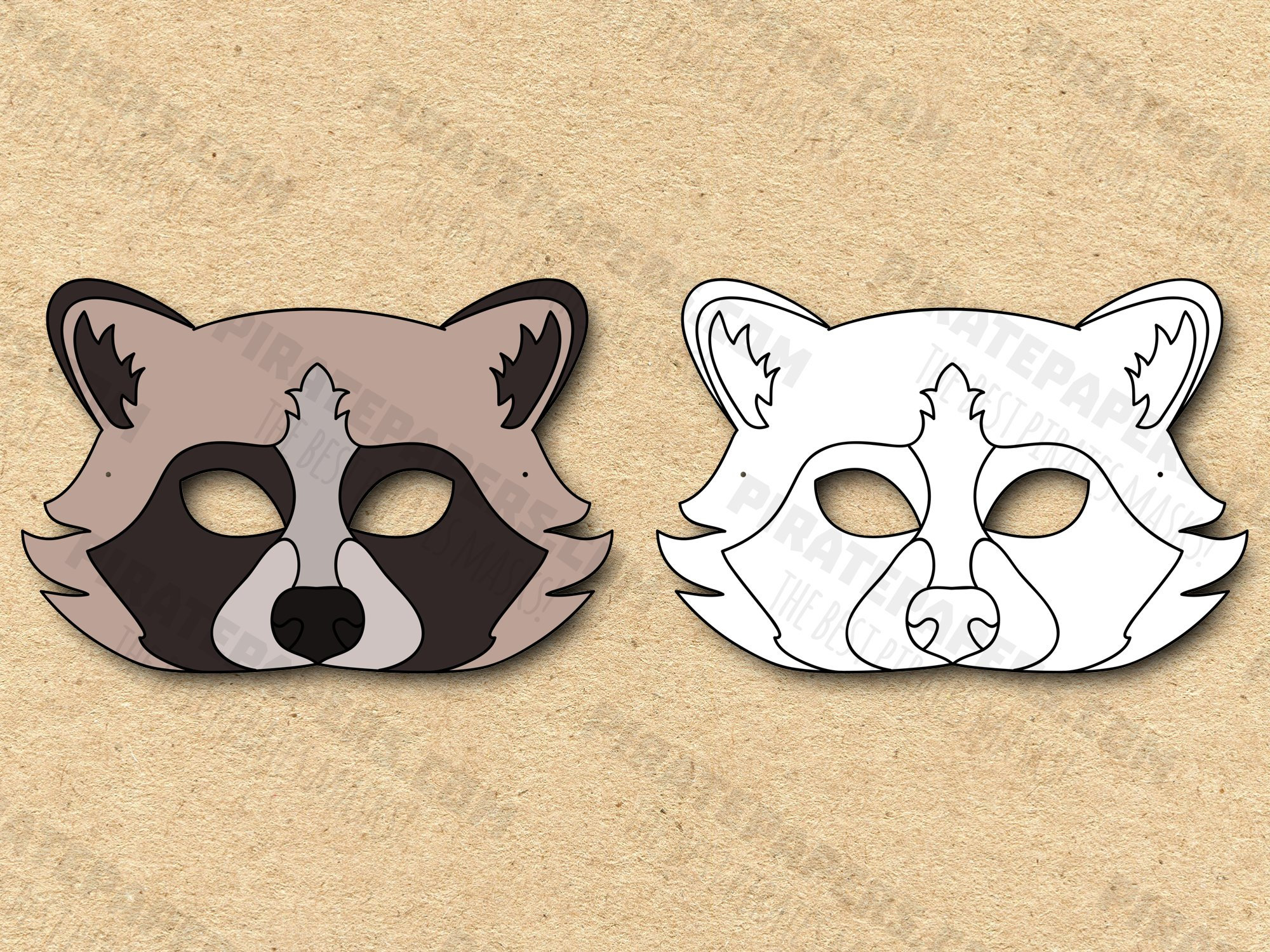 Raccoon Masks Printable Color + Coloring, Paper DIY for Kids and Adults ...