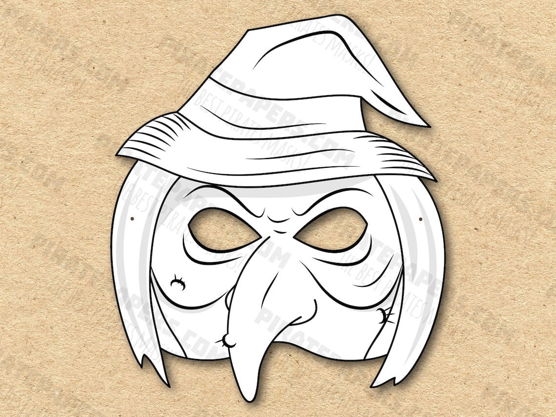 Witch Mask Printable Coloring, Paper DIY for Kids and Adults. PDF ...