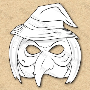 Witch Mask Printable Coloring, Paper DIY for Kids and Adults. PDF ...