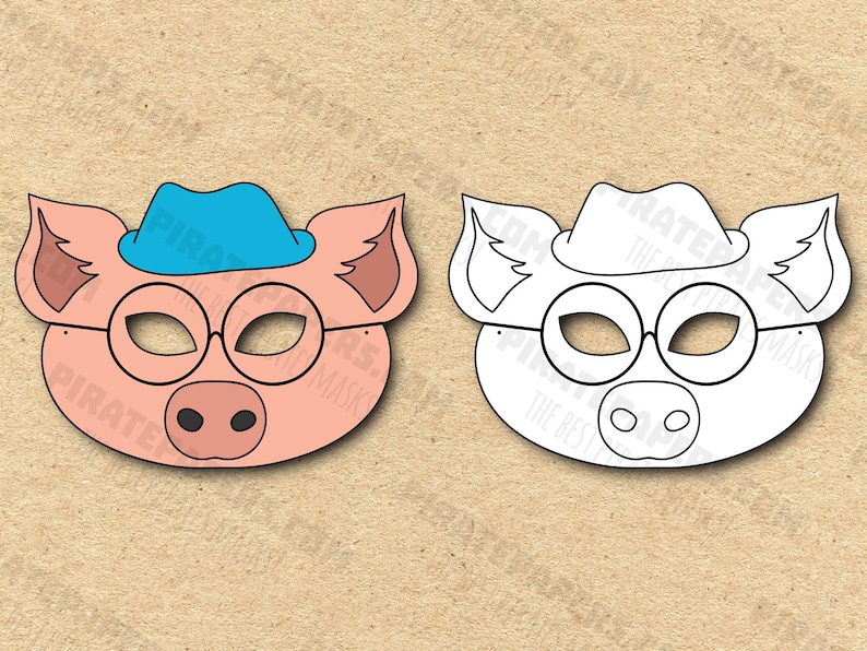Pig #3 Color + Coloring Printable Mask (the Three Little Pigs), Paper ...