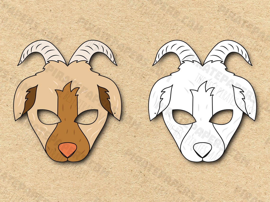 Goat Masks Printable Color Coloring, Paper DIY for Kids and Adults. PDF ...