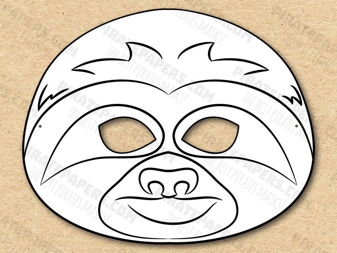 Sloth Mask Printable Coloring, Paper DIY for Kids and Adults. PDF ...