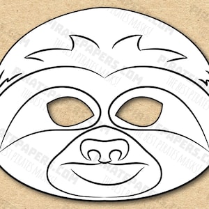 Sloth Mask Printable Coloring, Paper DIY for Kids and Adults. PDF ...