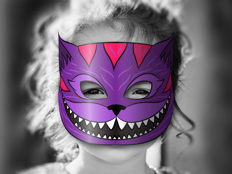 Cheshire Cat Masks Printable Color Coloring alice in - Etsy