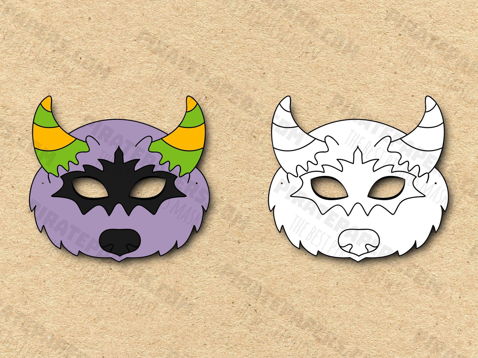 Monster #7 Masks Printable Color + Coloring, Paper DIY for Kids and ...