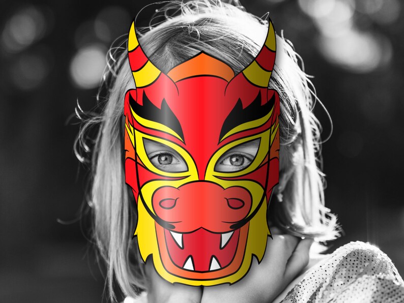 Chinese Dragon Masks Printable Color Coloring Paper DIY for - Etsy