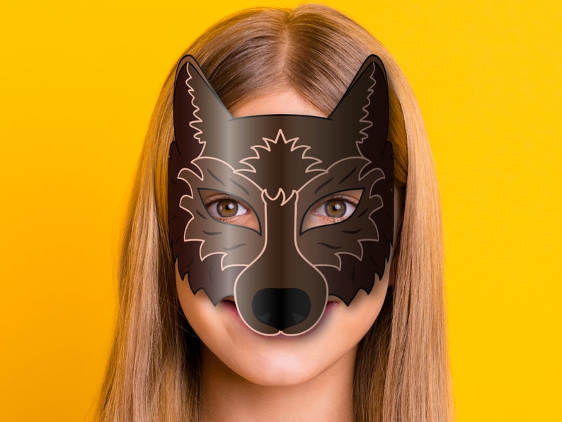 Brown Wolf Mask Printable, Paper DIY for Kids and Adults. PDF Template ...