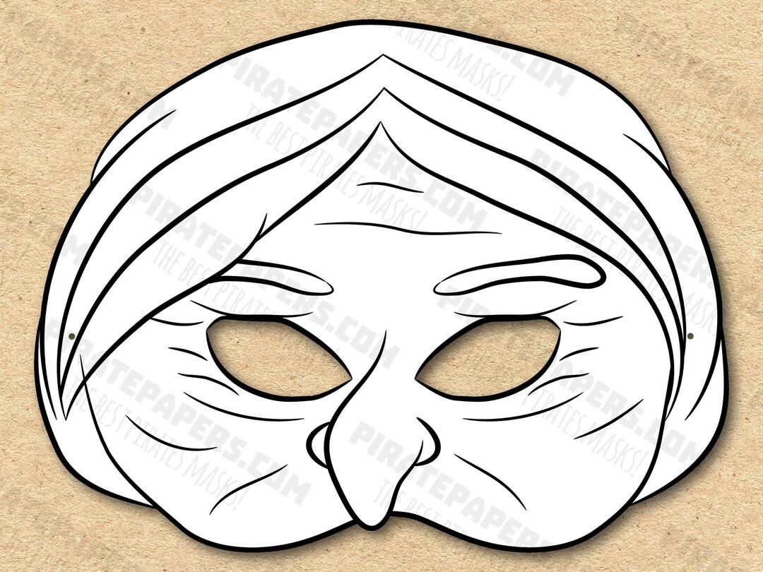 Old Woman Mask Printable Coloring, Paper DIY for Kids and Adults. PDF ...