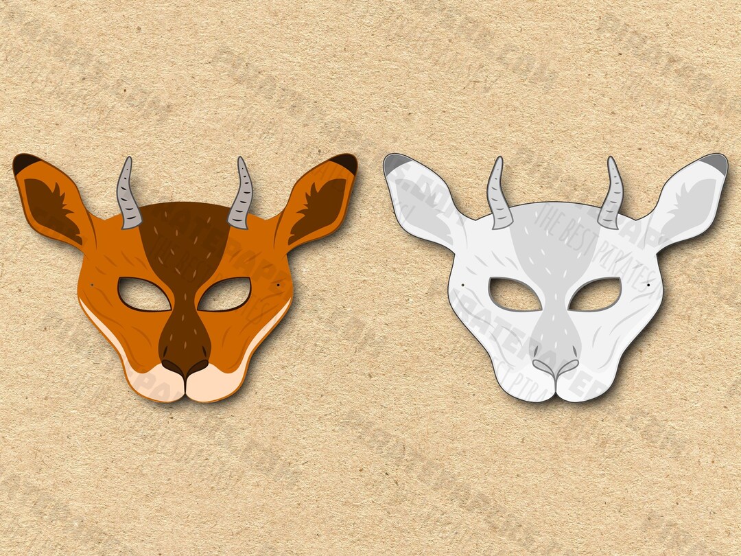 Antelope Masks Printable Color + Coloring, Paper DIY for Kids and ...