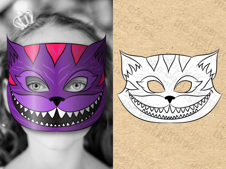Cheshire Cat Masks Printable Color Coloring alice in - Etsy