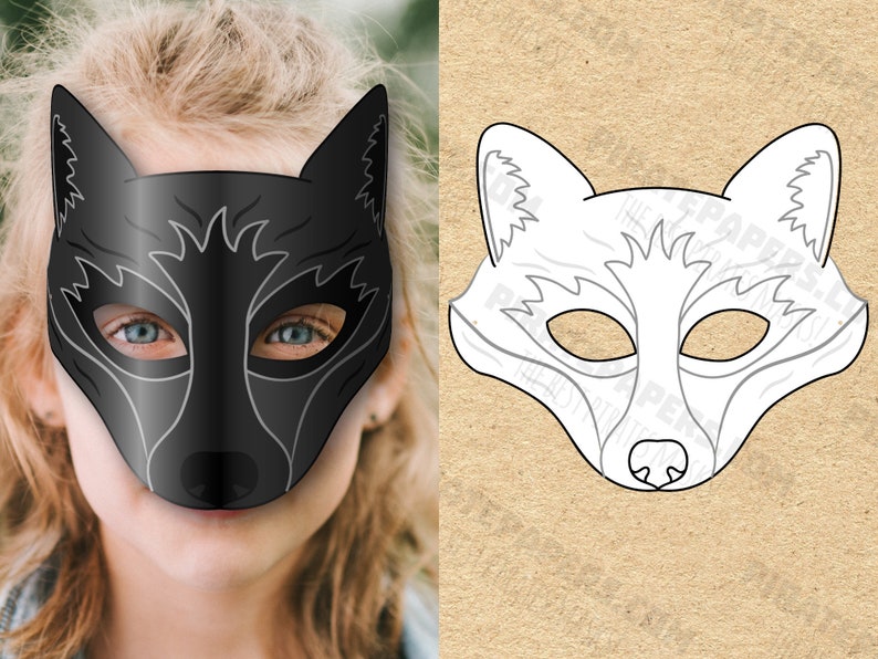 Black Fox Masks Printable Color Coloring Paper DIY for Kids - Etsy