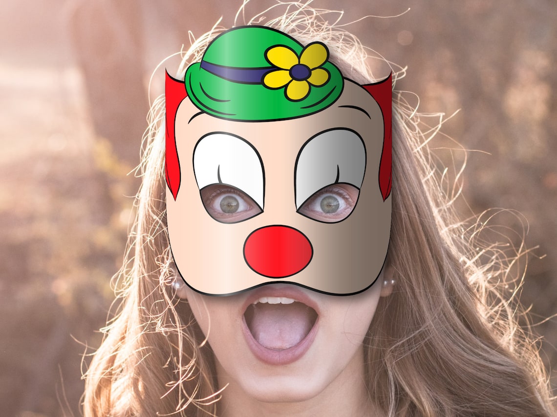 Сircus Clown Mask Printable Paper DIY for Kids and Adults. - Etsy
