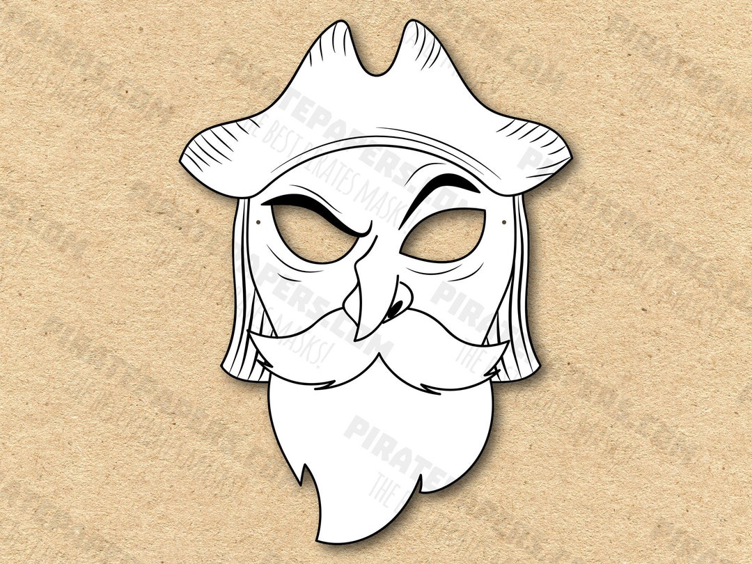 Pirate Blackbeard Mask Printable Coloring, Paper DIY for Kids and ...